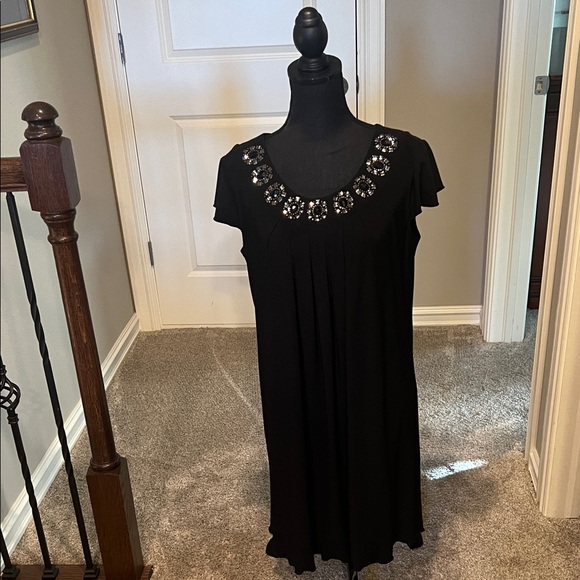 AB Studio | Dresses | Ab Studio Elegant Black Midi Dress With Floral ...